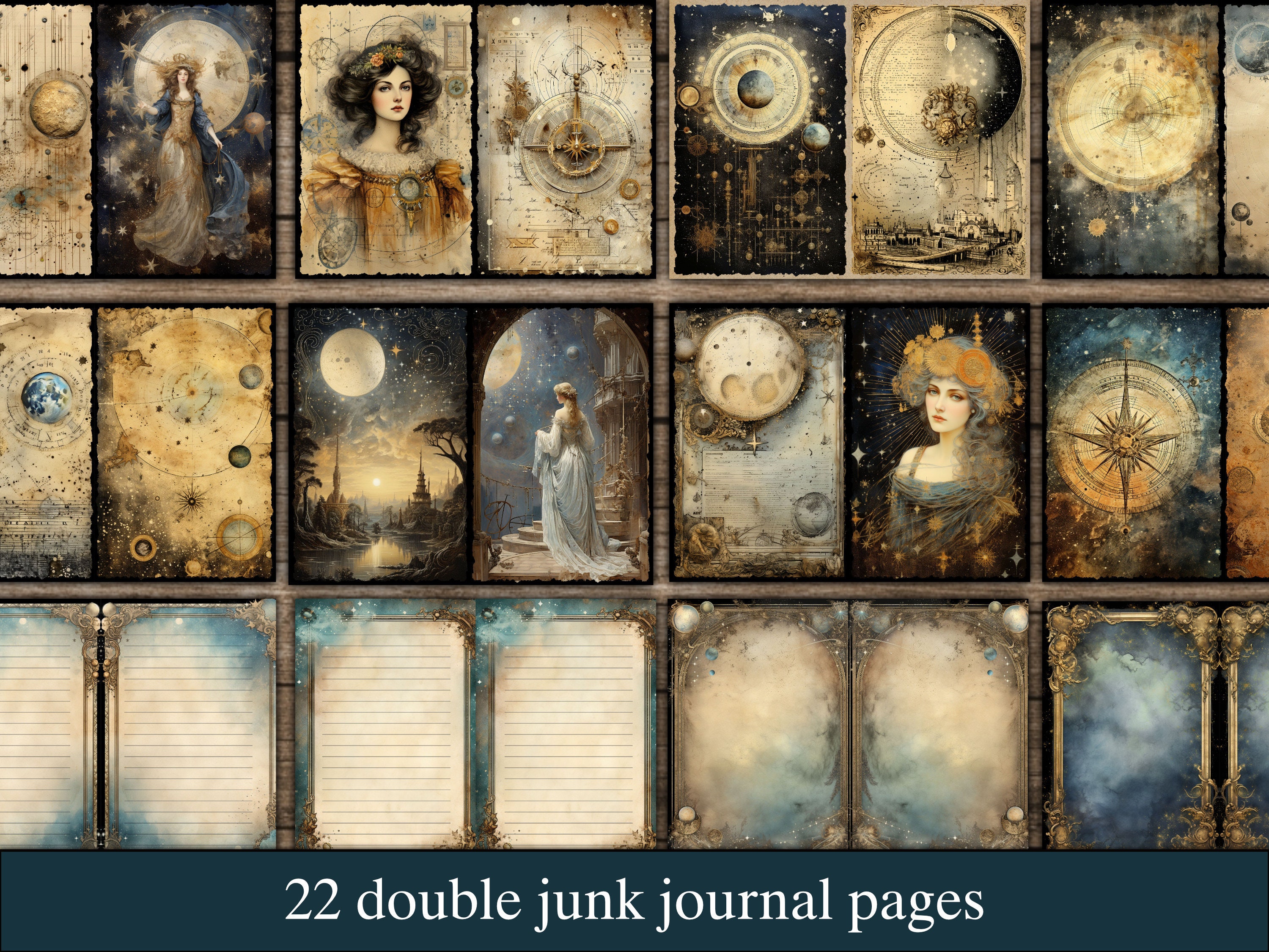 Moon Junk Journal Ephemera Printable Embellishments Celestial - Etsy