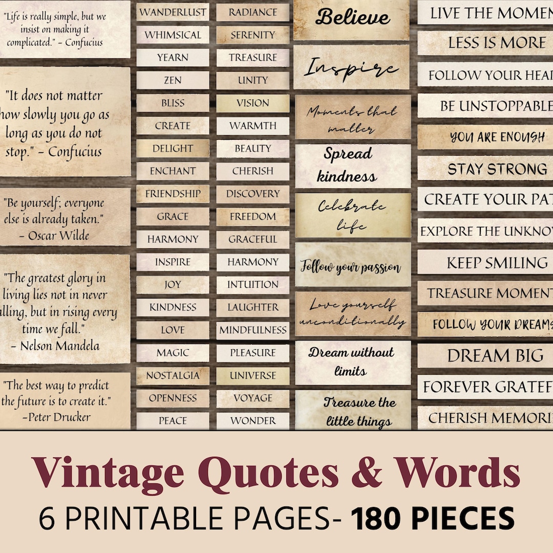 Quotes & Words Vintage Labels | Junk Journal Ephemera Digital Collage ...