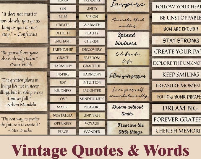 Quotes & Words Vintage Labels | Junk Journal Ephemera Digital Collage ...