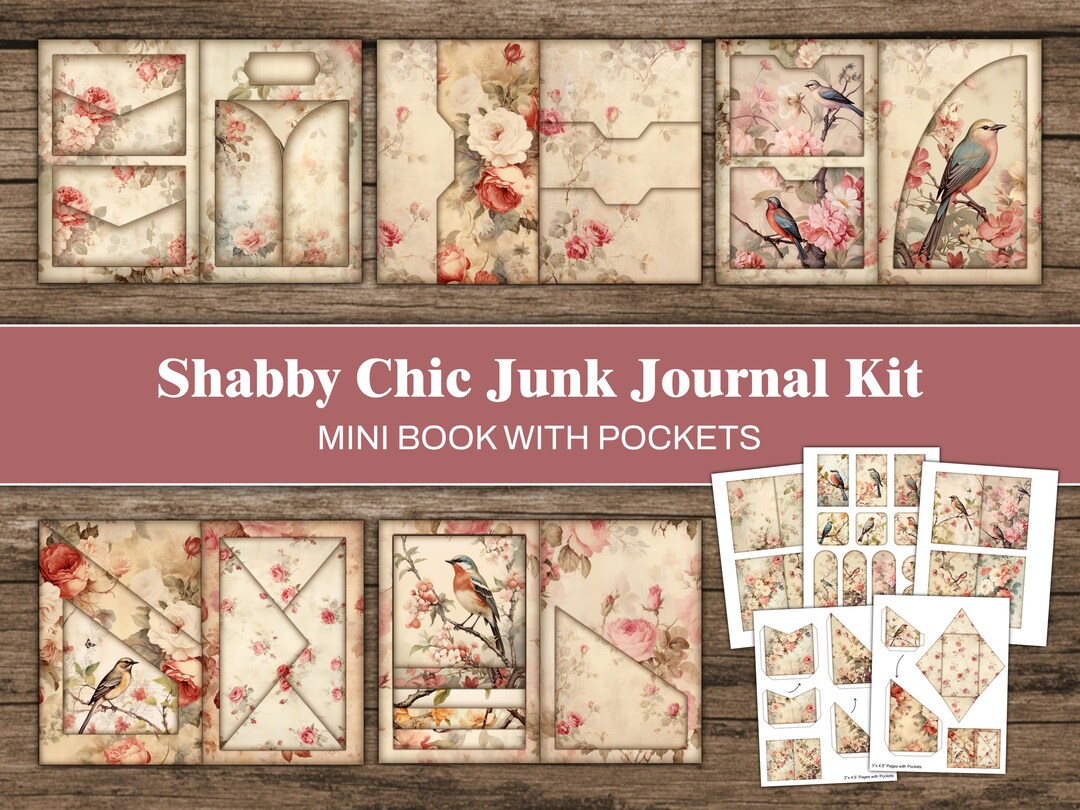 Floral Junk Journal Kit Shabby Chic Junk Journal Folio Rose Nature Bird ...