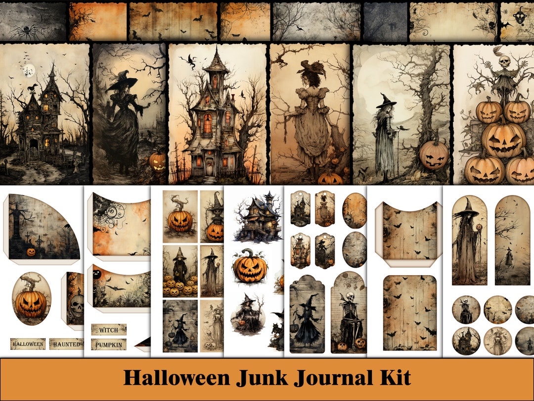 Halloween Junk Journal Kit, Junk Journal Pages, Tags, Cards, Labels ...