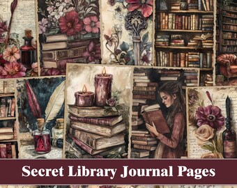 Secret Library Junk Journal Pages Books Printable Grunge Ephemera Dark ...