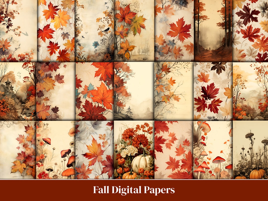 Fall Scrapbook Paper, Fall Junk Journal Pages, Autumn Digital Paper ...
