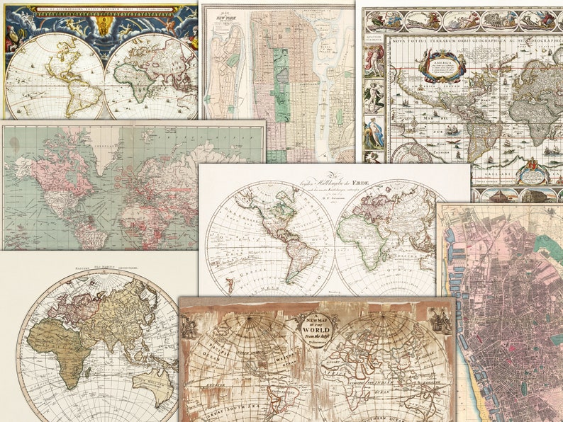 Old Maps of the World Ephemera Pack Printable Vintage Map - Etsy Australia