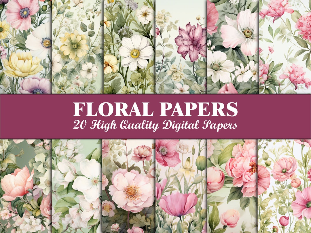 Floral Scrapbook Paper Rose Garden Junk Journal Pages Botanical Green ...