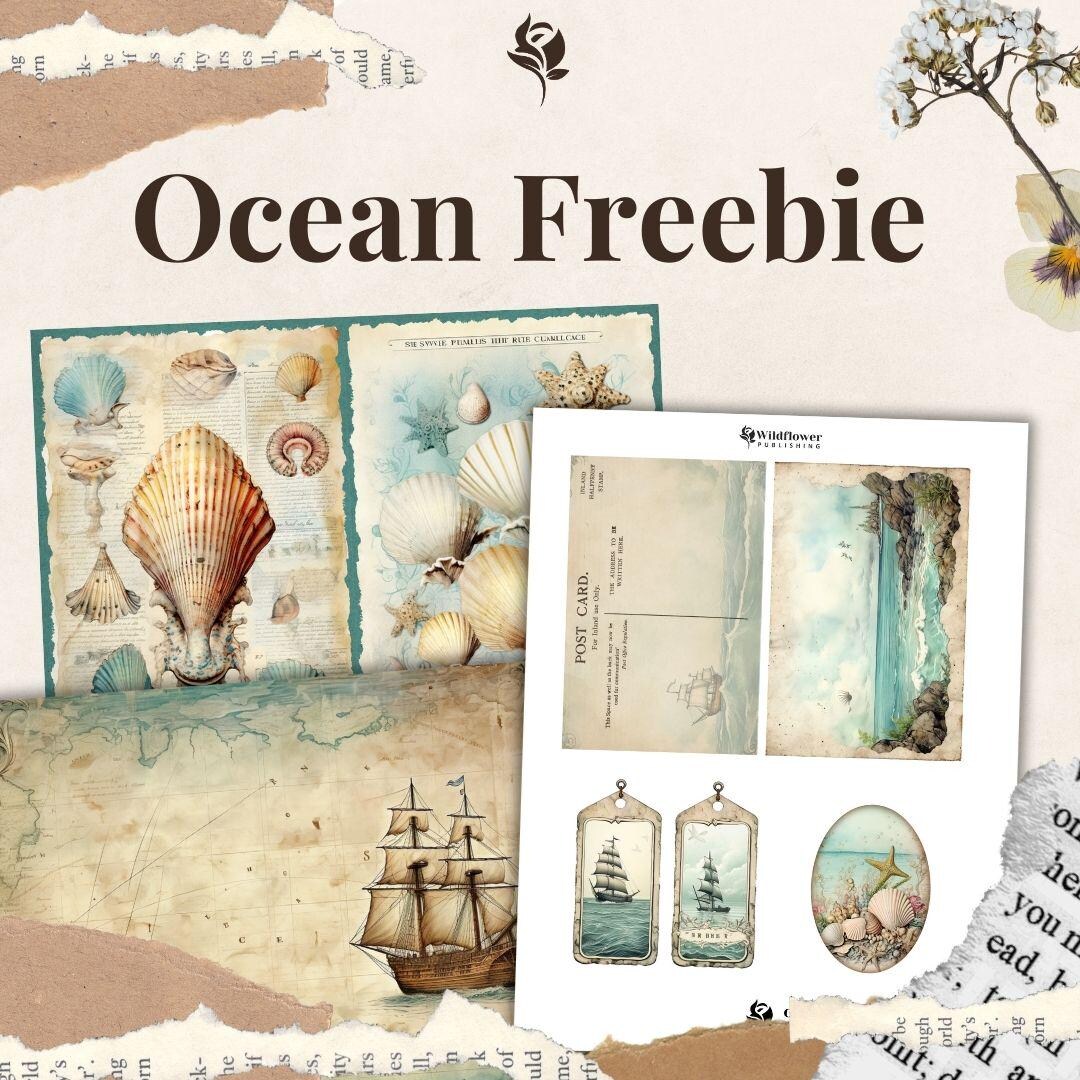 Free | Freebie | Ocean Junk Journal Kit Blue Junk Journal Pages Tags ...