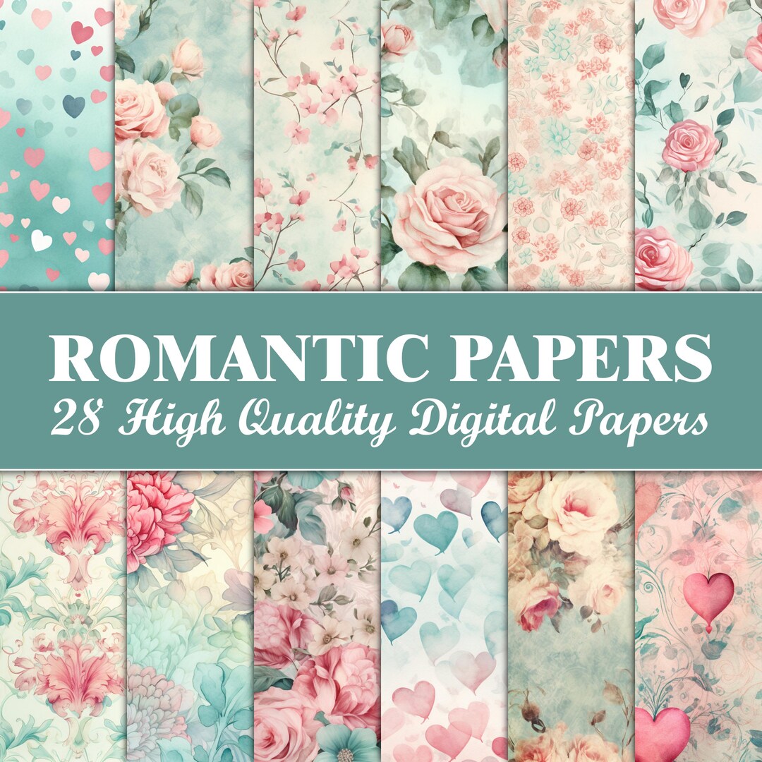 Valentine Scrapbook Paper Junk Journal Pages Romantic Printable ...