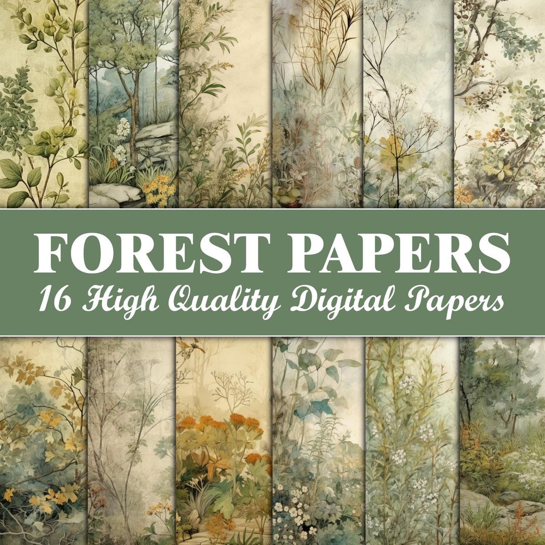 Forest Scrapbook Paper Green Paper Junk Journal Pages Natural Botanical ...