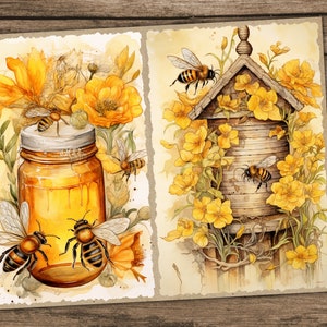 Bee Junk Journal Pages Bees Yellow Junk Journal Kit Floral Scrapbook ...