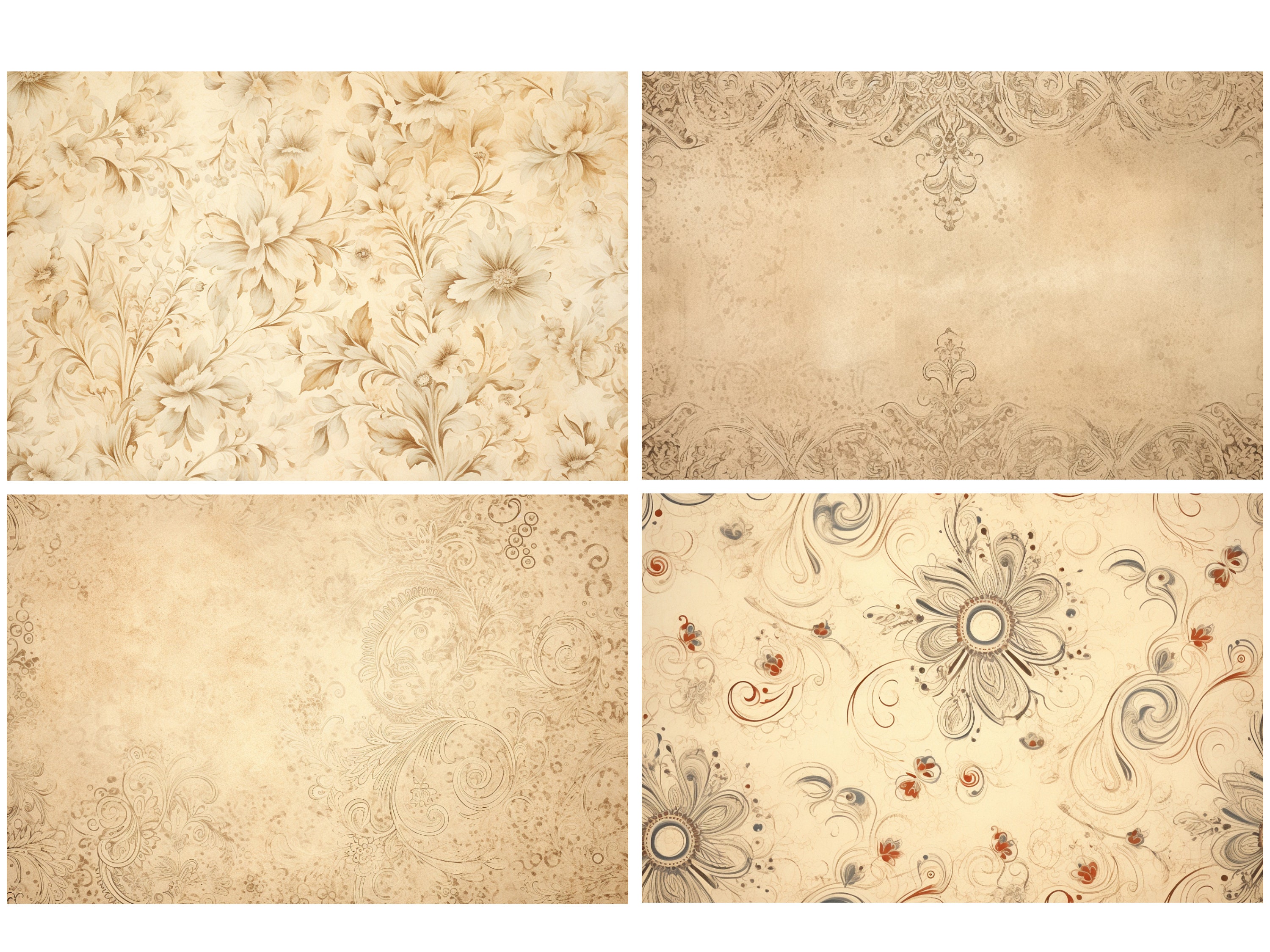 Boho Scrapbook Paper Floral Ornamental Pattern Junk Journal Pages ...