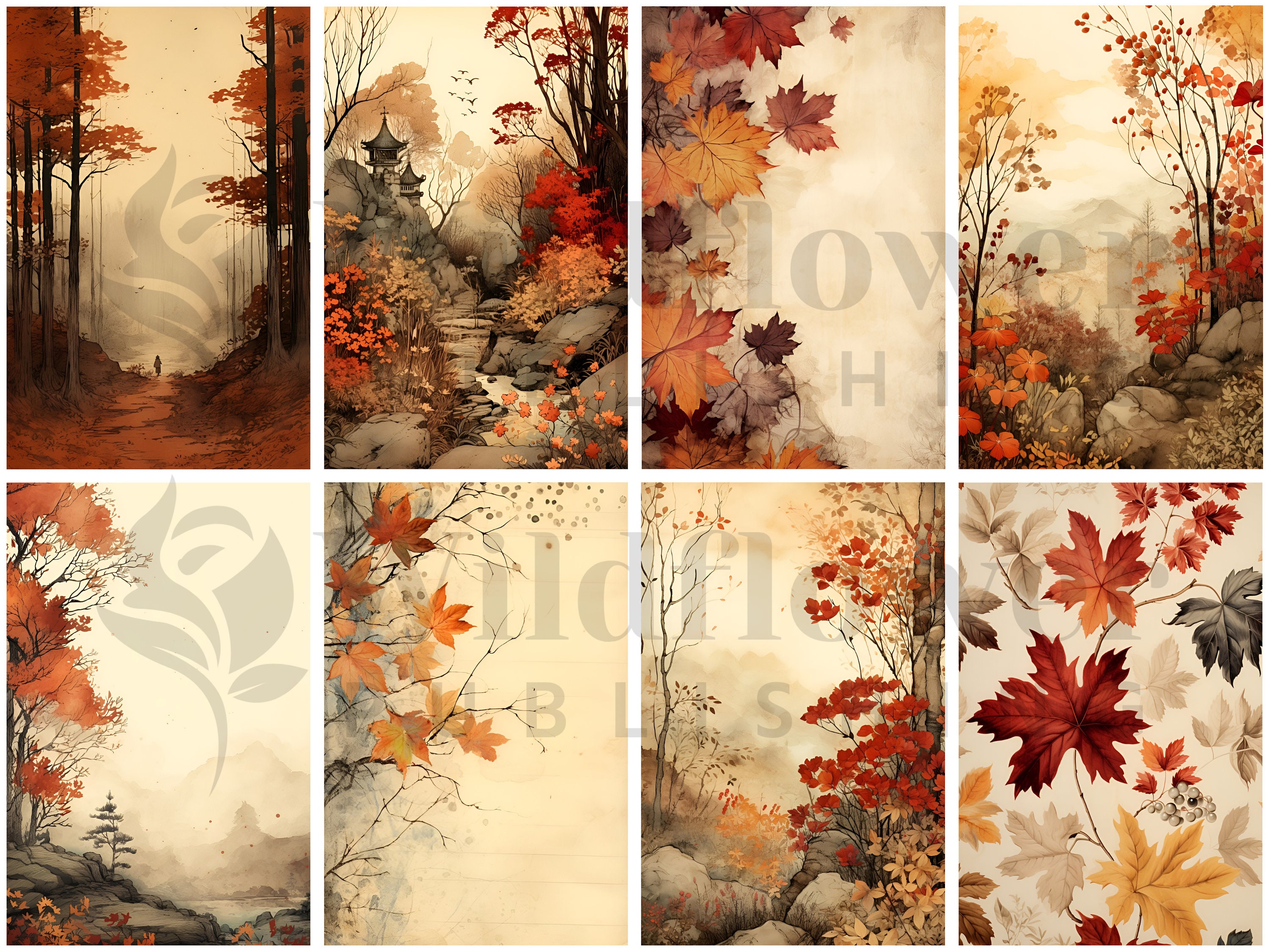Fall Scrapbook Paper, Fall Junk Journal Pages, Autumn Digital Paper ...