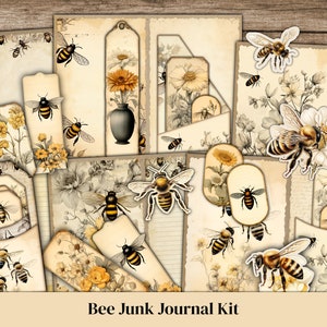 Bee Junk Journal Kit, Junk Journal Pages, Bee Scrapbook, Fussy Cuts ...