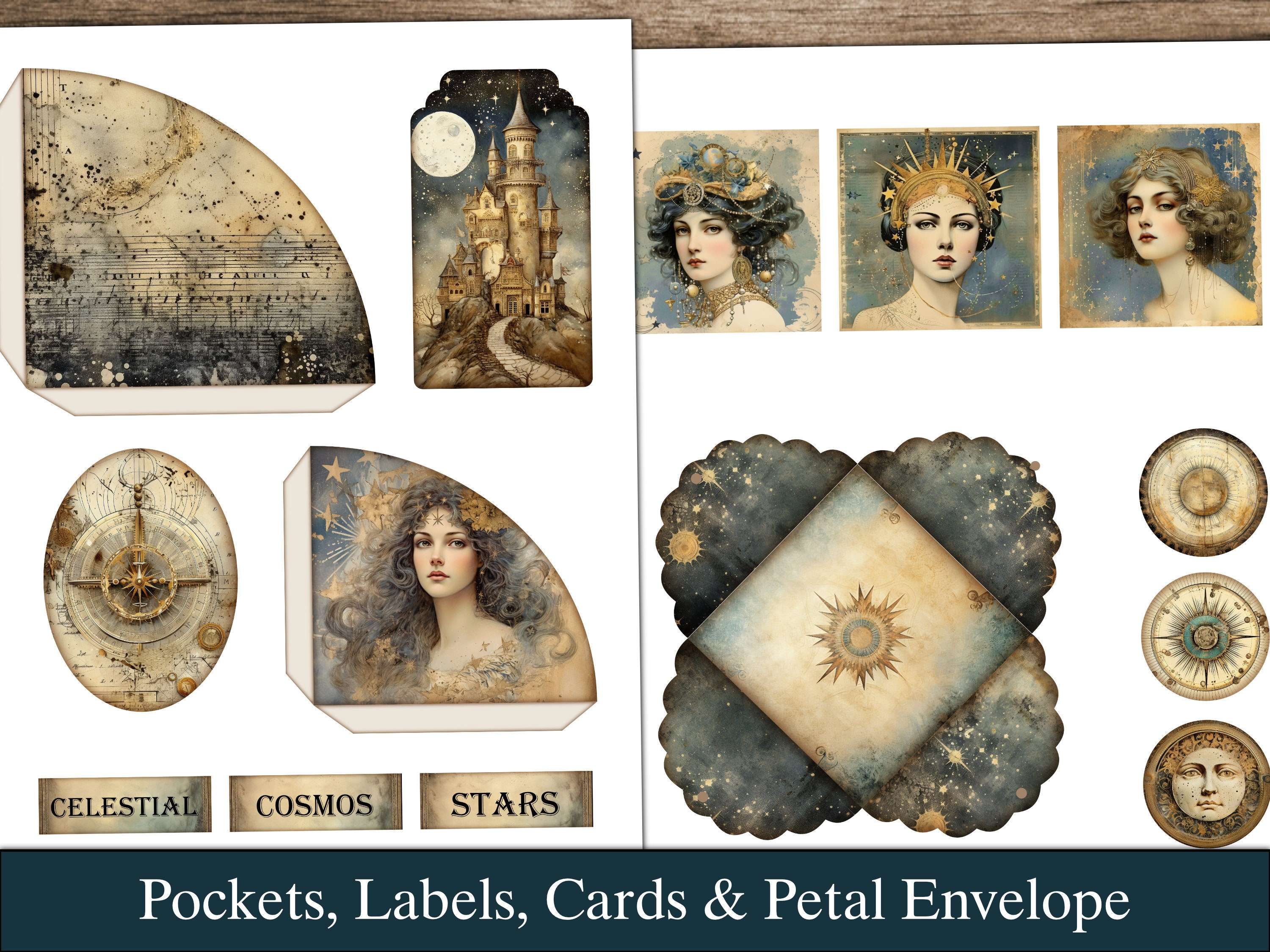 Moon Junk Journal Ephemera Printable Embellishments Celestial Junk ...