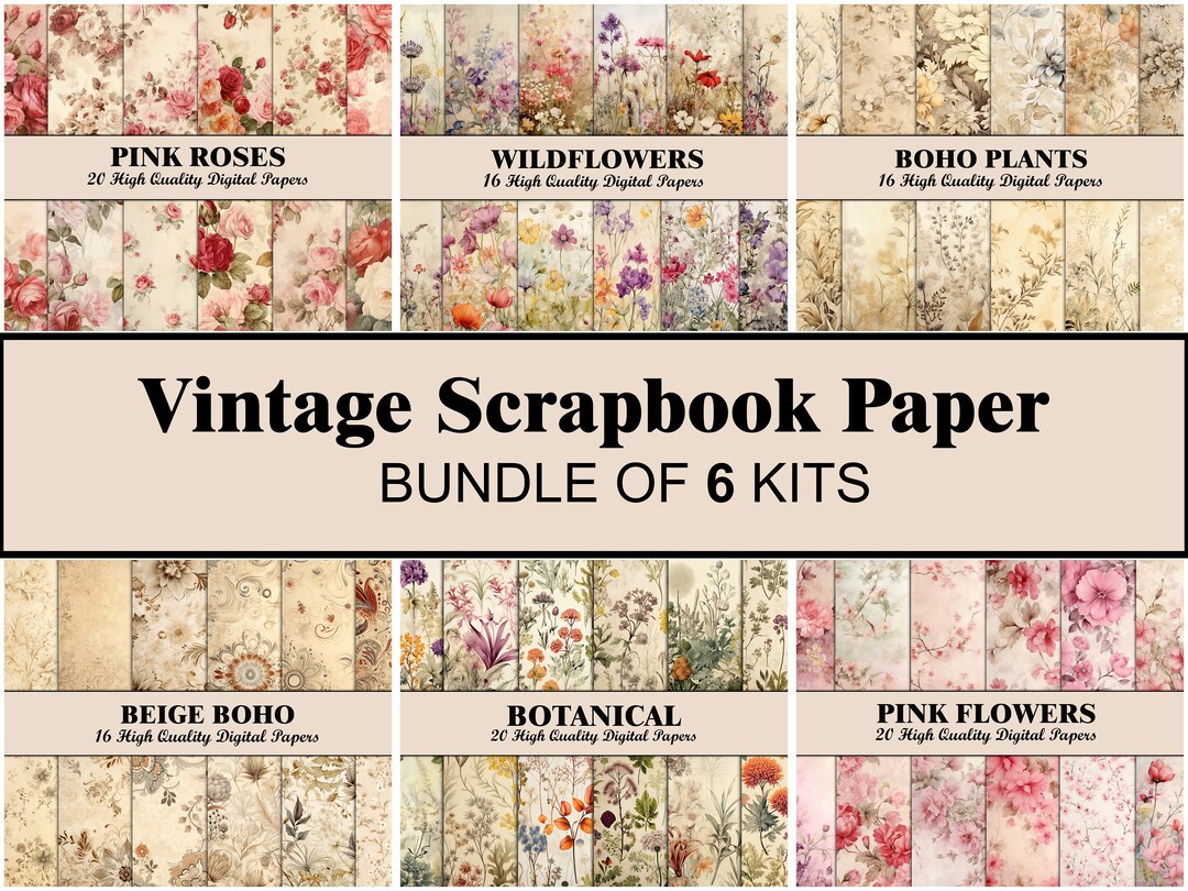 Botanical Scrapbook Paper Floral Rose Green Wildflower Boho Junk ...