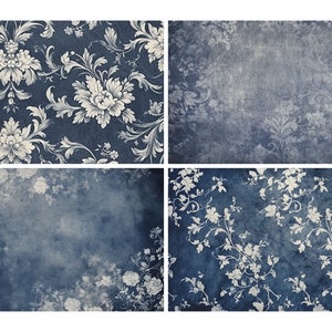 Navy Blue Floral Scrapbook Paper Botanical Ornamental Pattern Plants ...