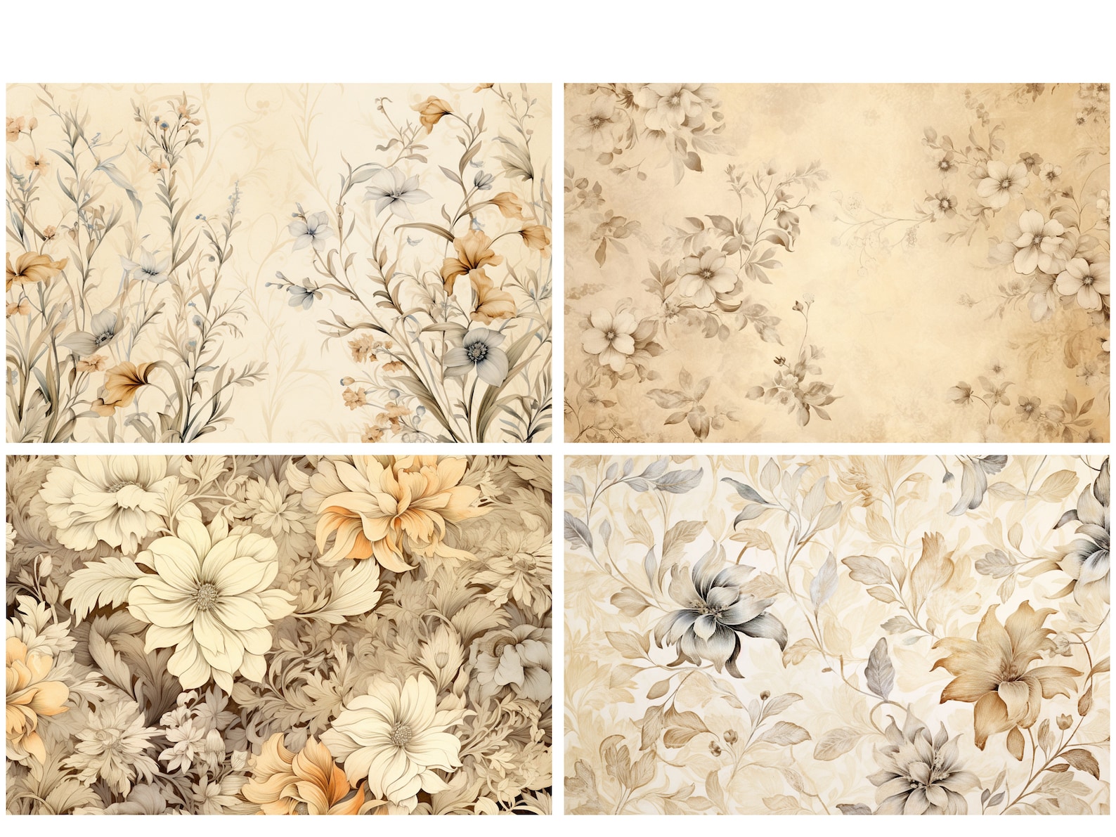 Boho Scrapbook Paper Floral Ornamental Pattern Junk Journal Pages ...