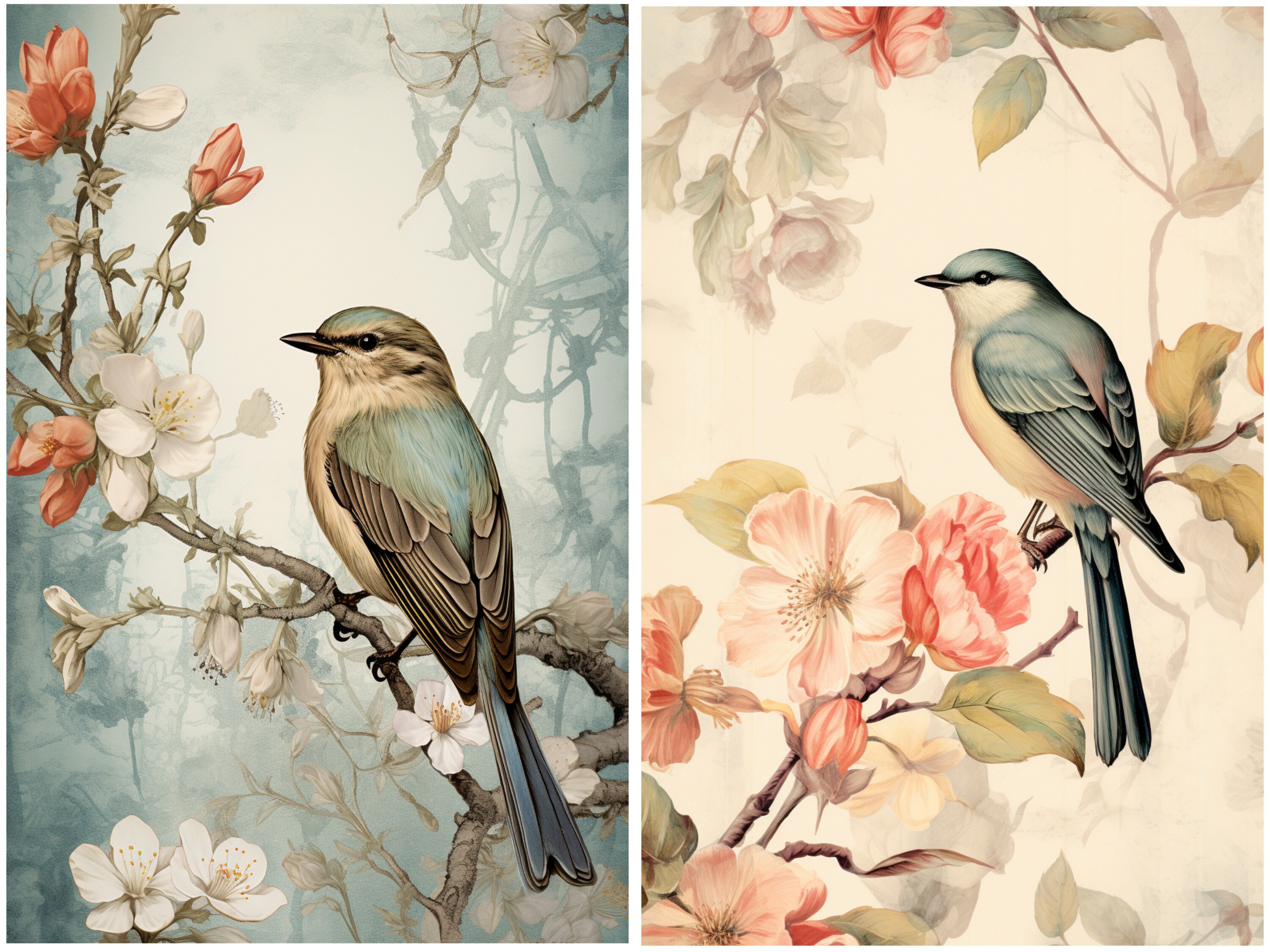 Bird Scrapbook Paper Junk Journal Pages Floral Junk Journal Rose Nature ...