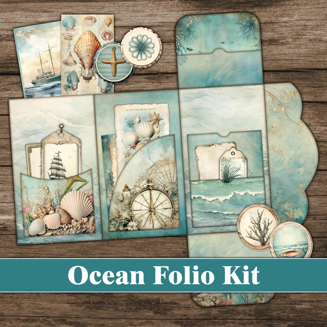 Ocean Junk Journal Folio Kit Blue Junk Journal Supplies Tags Sea ...