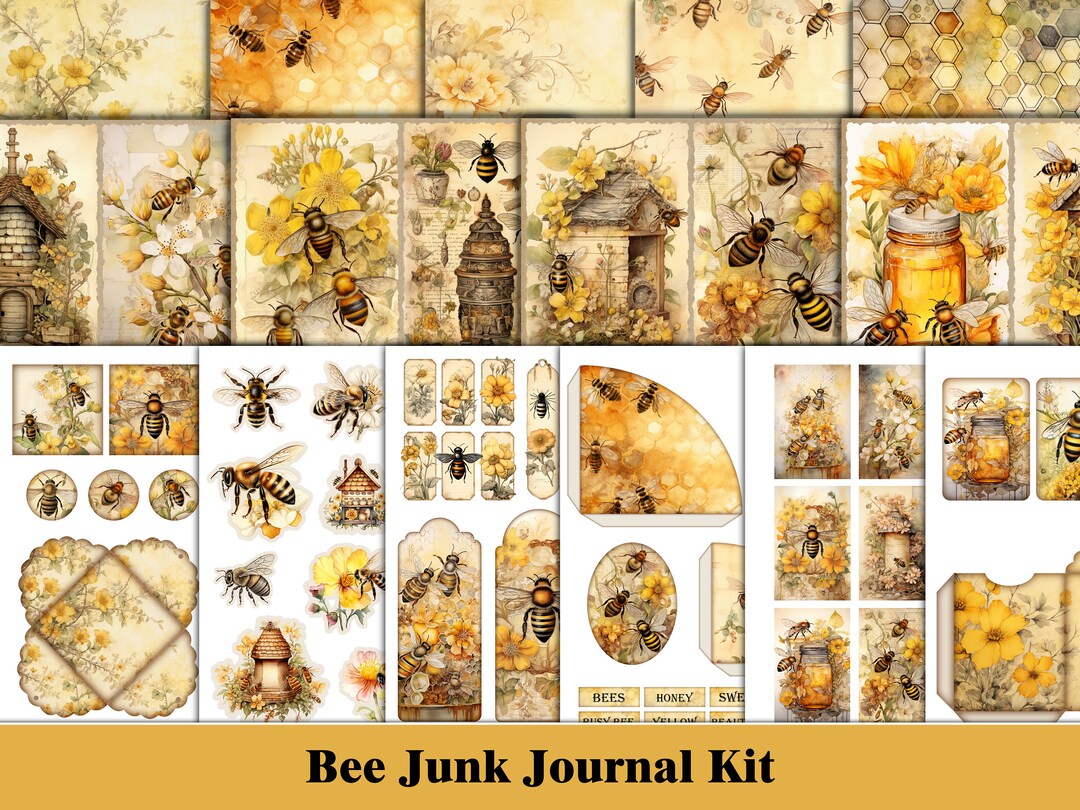 Bee Junk Journal Kit Yellow Junk Journal Supplies Yellow Scrapbook ...