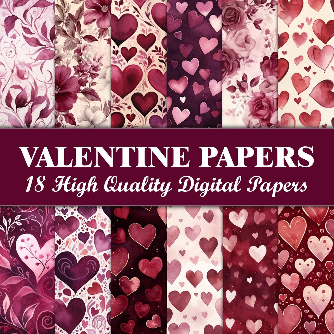 Valentine Scrapbook Paper Burgundy Floral Romantic Vintage Red ...
