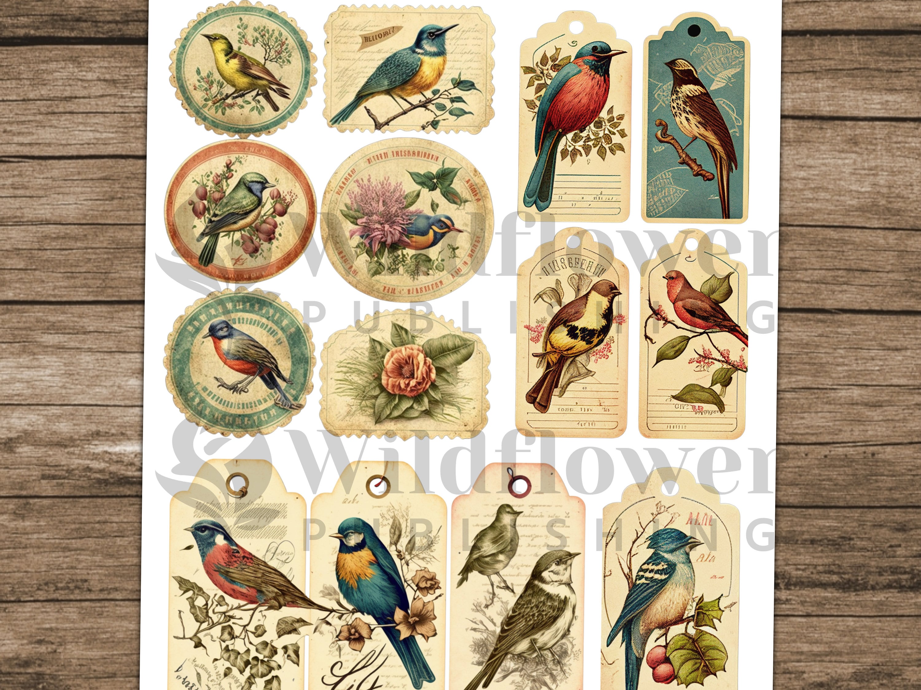 Bird Junk Journal Tags, Junk Journal Labels, Fussy Cut Birds, Bird ...