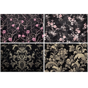 Dark Gothic Scrapbook Paper Pink Black Halloween Roses Thorns Junk ...