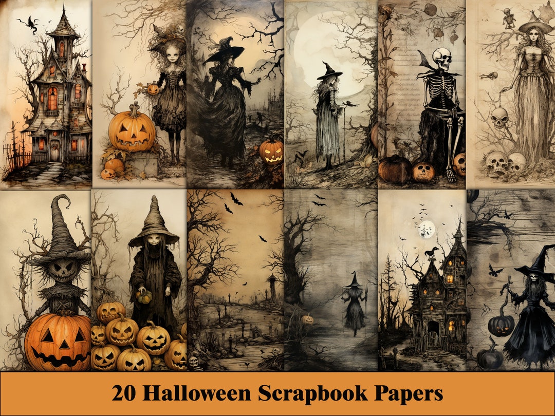 Halloween Digital Scrapbook Paper, Halloween Junk Journal Pages ...