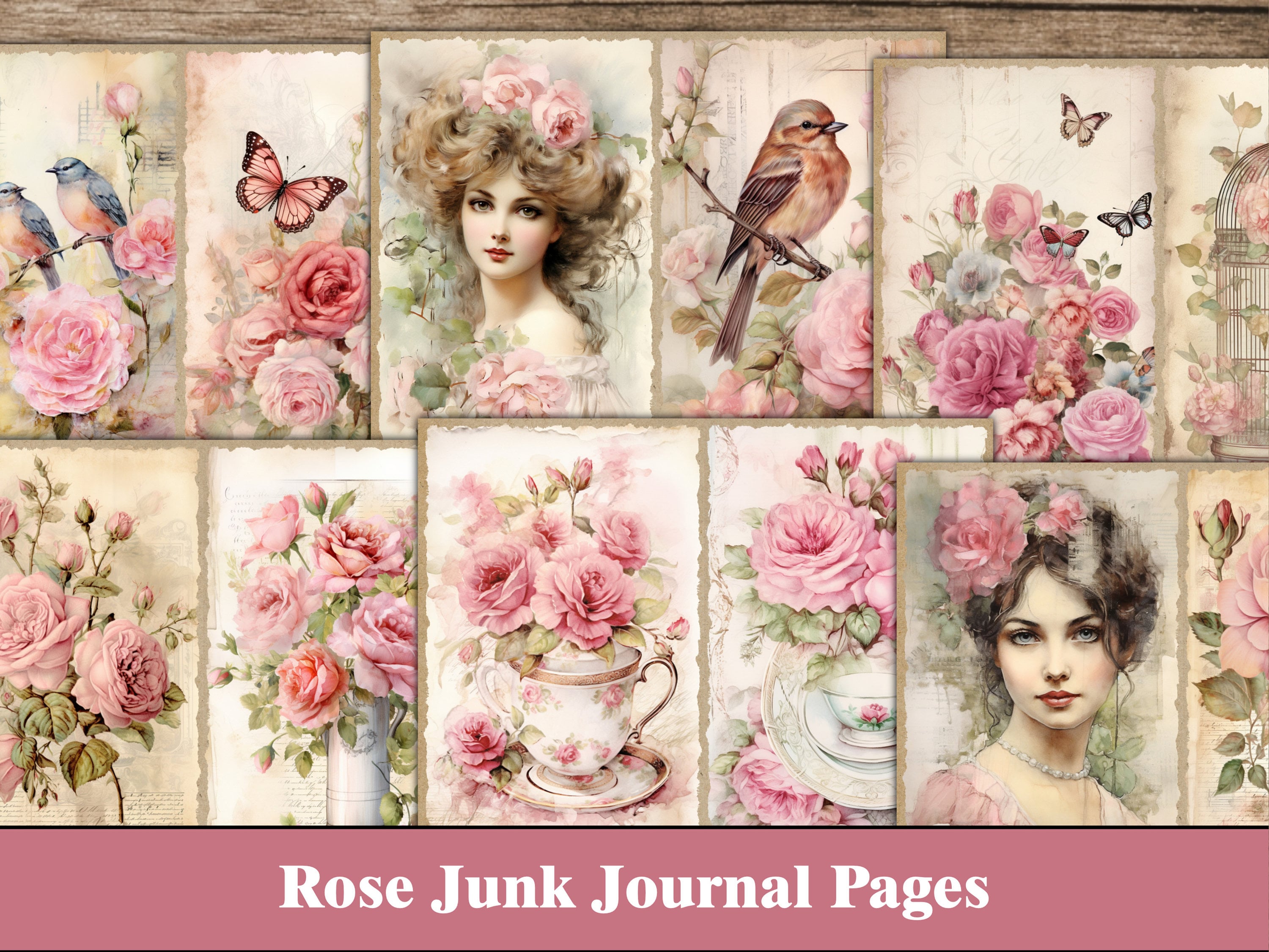 Pink Junk Journal Kit Printable Pink Ephemera Floral Rose Junk Journal ...