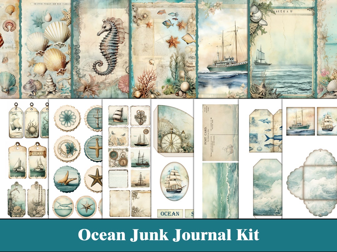 Ocean Junk Journal Kit Blue Junk Journal Pages Tags Sea Nautical ...