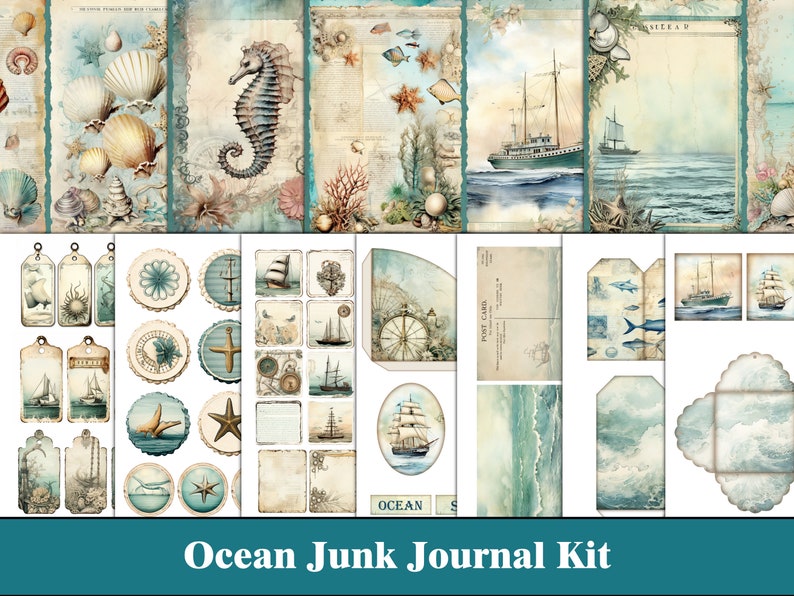 Ocean Junk Journal Kit Blue Junk Journal Pages Tags Sea Nautical ...