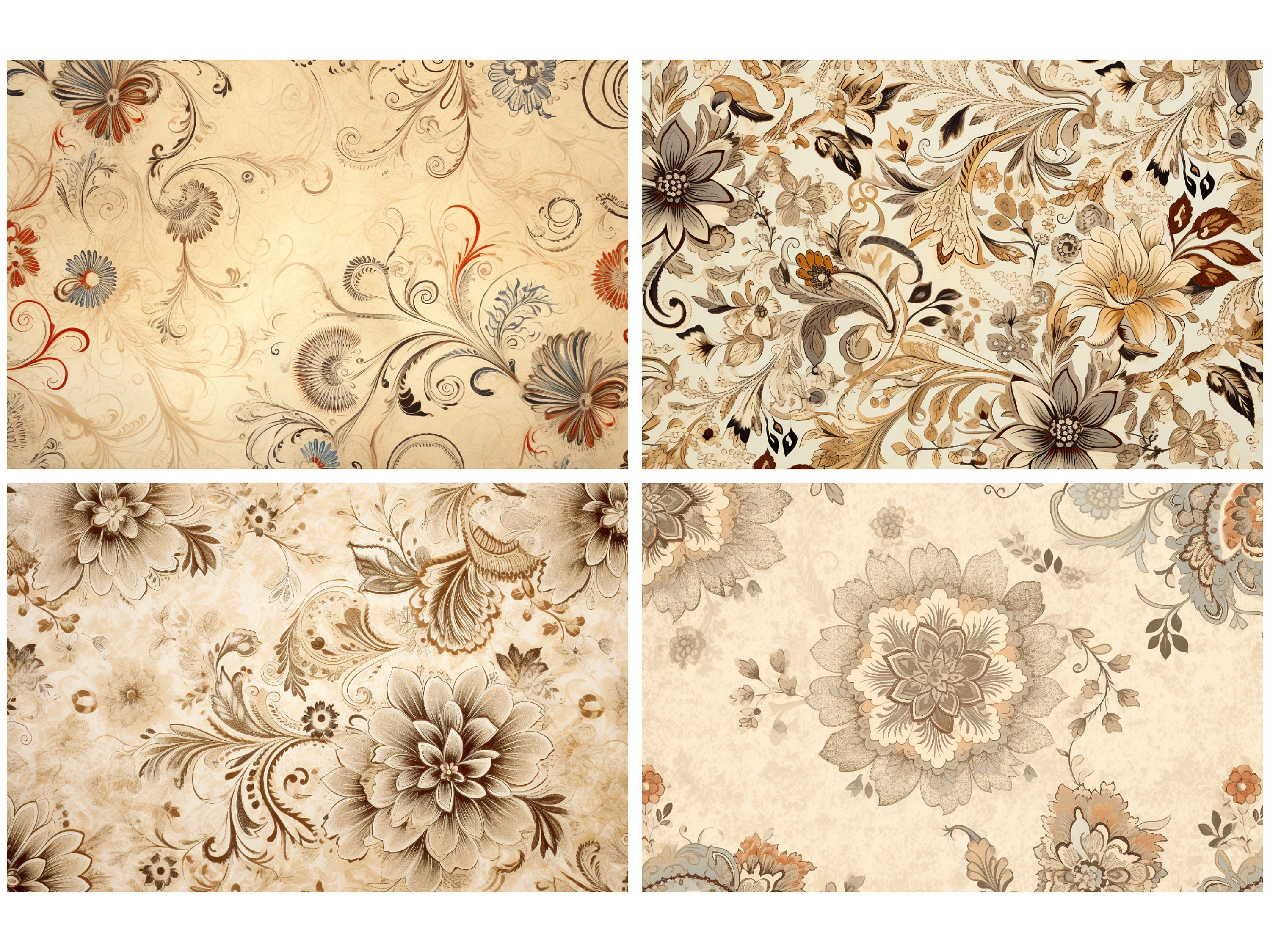 Boho Scrapbook Paper Floral Ornamental Pattern Junk Journal Pages ...