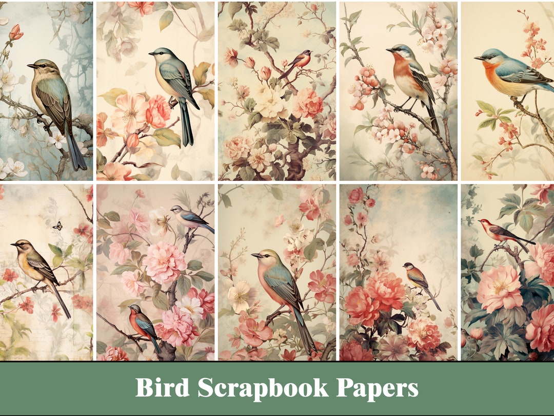 Bird Scrapbook Paper Junk Journal Pages Floral Junk Journal Rose Nature ...
