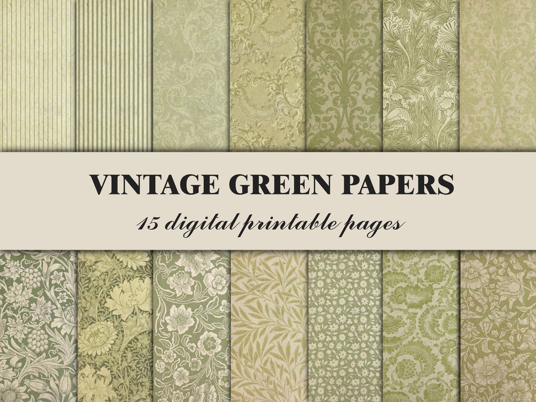 Vintage Green Scrapbook Paper Floral Ornamental Pattern Junk Journal ...
