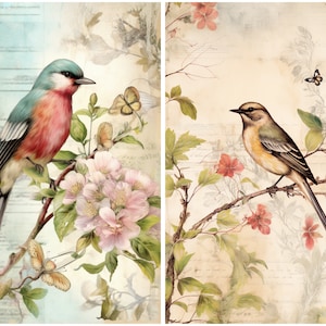 Bird Scrapbook Paper Junk Journal Pages Floral Junk Journal Rose Nature ...