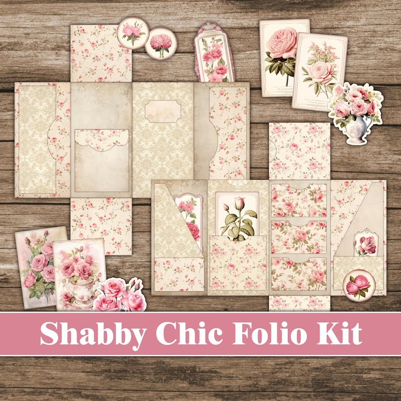Rose Shabby Chic Folio Kit Floral Cute Junk Journal Kit Pink Folio ...