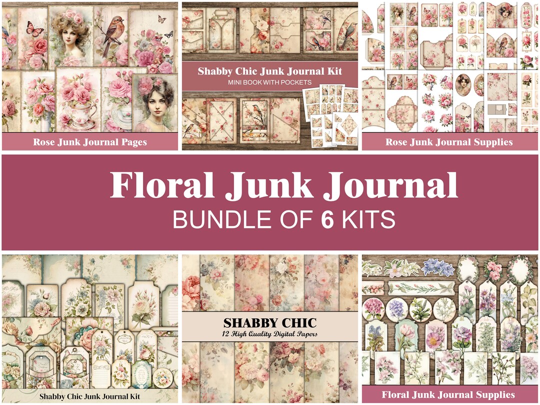 Floral Junk Journal Kit Printable Pink Ephemera Flower Rose Junk ...