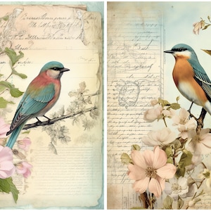 Bird Scrapbook Paper Junk Journal Pages Floral Junk Journal Rose Nature ...