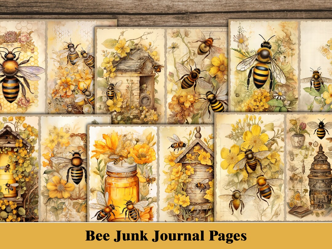 Bee Junk Journal Pages Bees Yellow Junk Journal Kit Floral Scrapbook ...