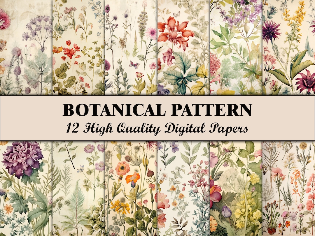 Botanical Scrapbook Paper Floral Rose Green Wildflower Junk Journal ...