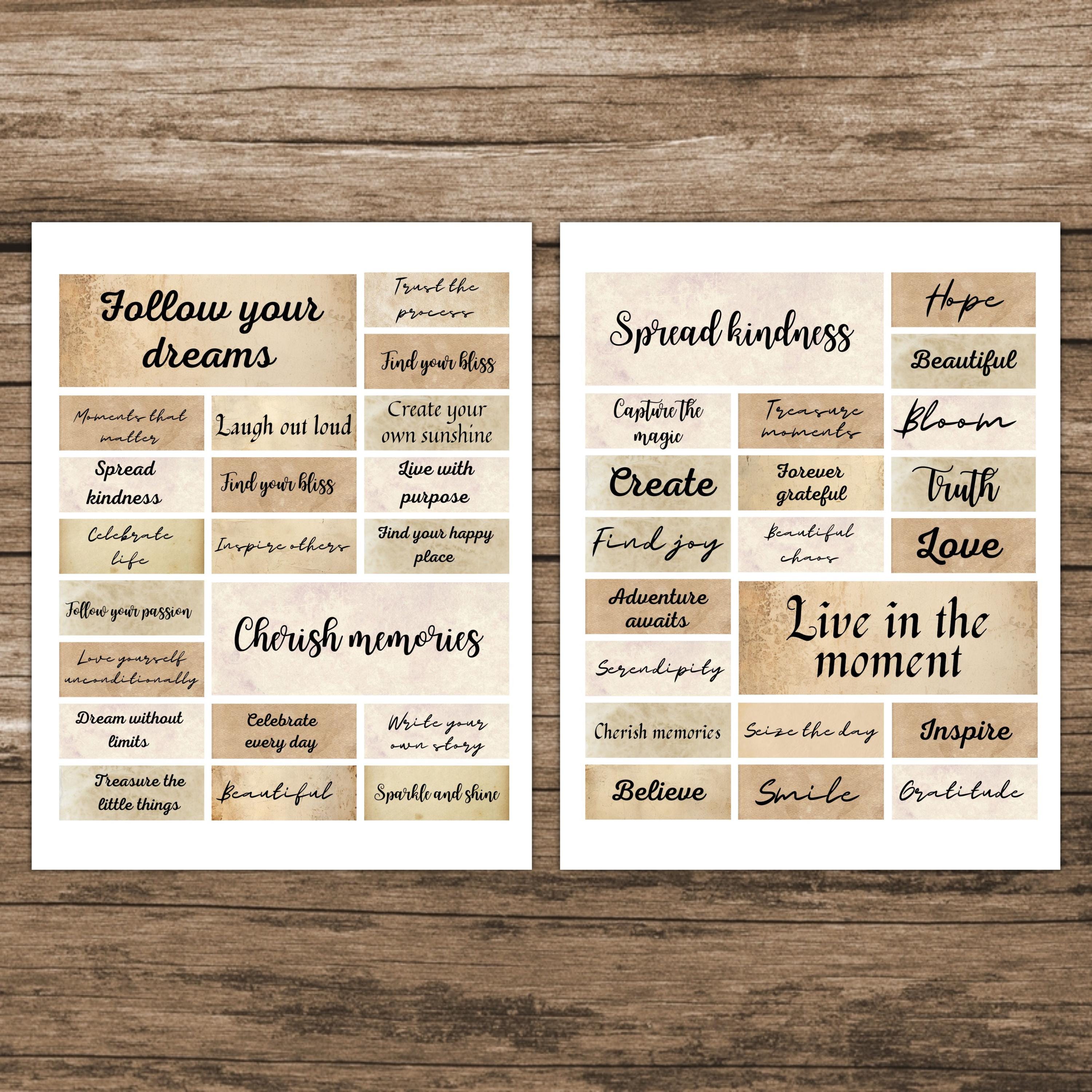 Quotes & Words Vintage Labels | Junk Journal Ephemera Digital Collage ...