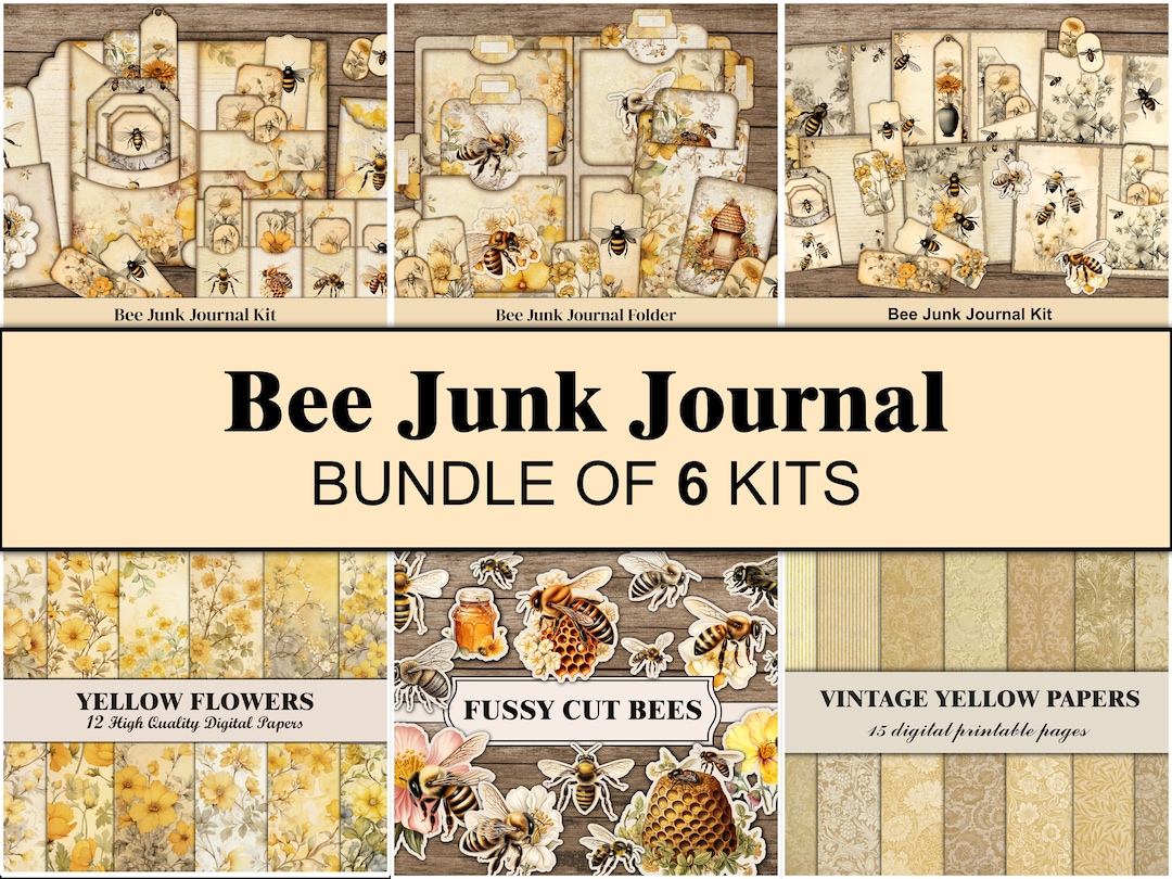 Bee Junk Journal Kit Folio Junk Journal Supplies Yellow Scrapbook Fussy ...