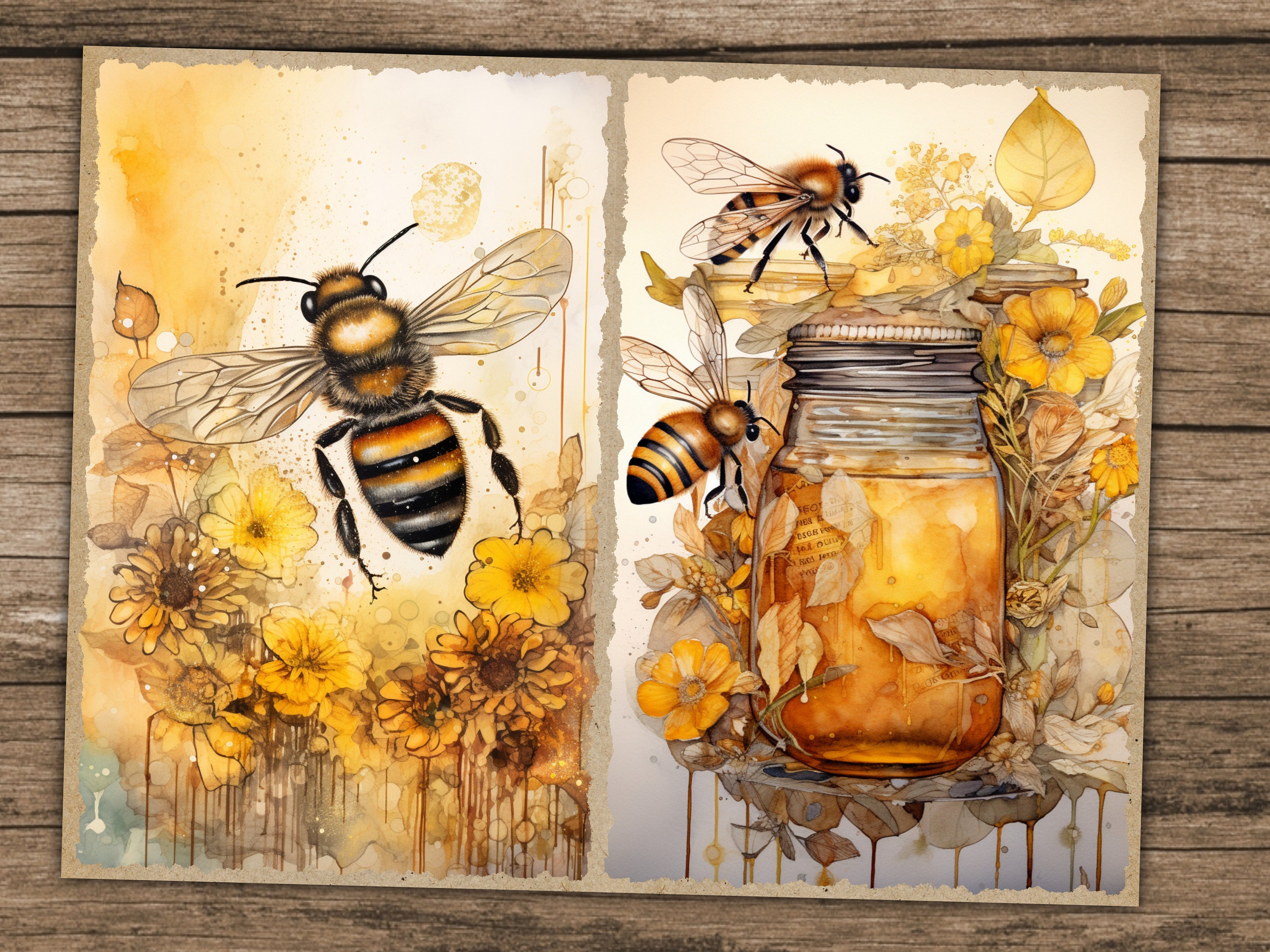 Bee Junk Journal Pages Bees Yellow Junk Journal Kit Floral Scrapbook ...