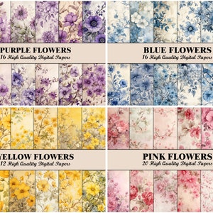 Floral Scrapbook Paper Pack Junk Journal Template Pink Blue Yellow ...