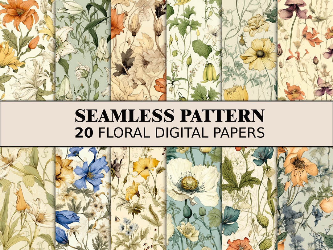 Seamless Floral Pattern Botanical Scrapbook Paper Green Botanical ...