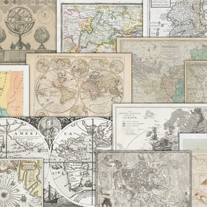 Old Maps of the World, Ephemera Pack, Printable Vintage Map Ephemera ...