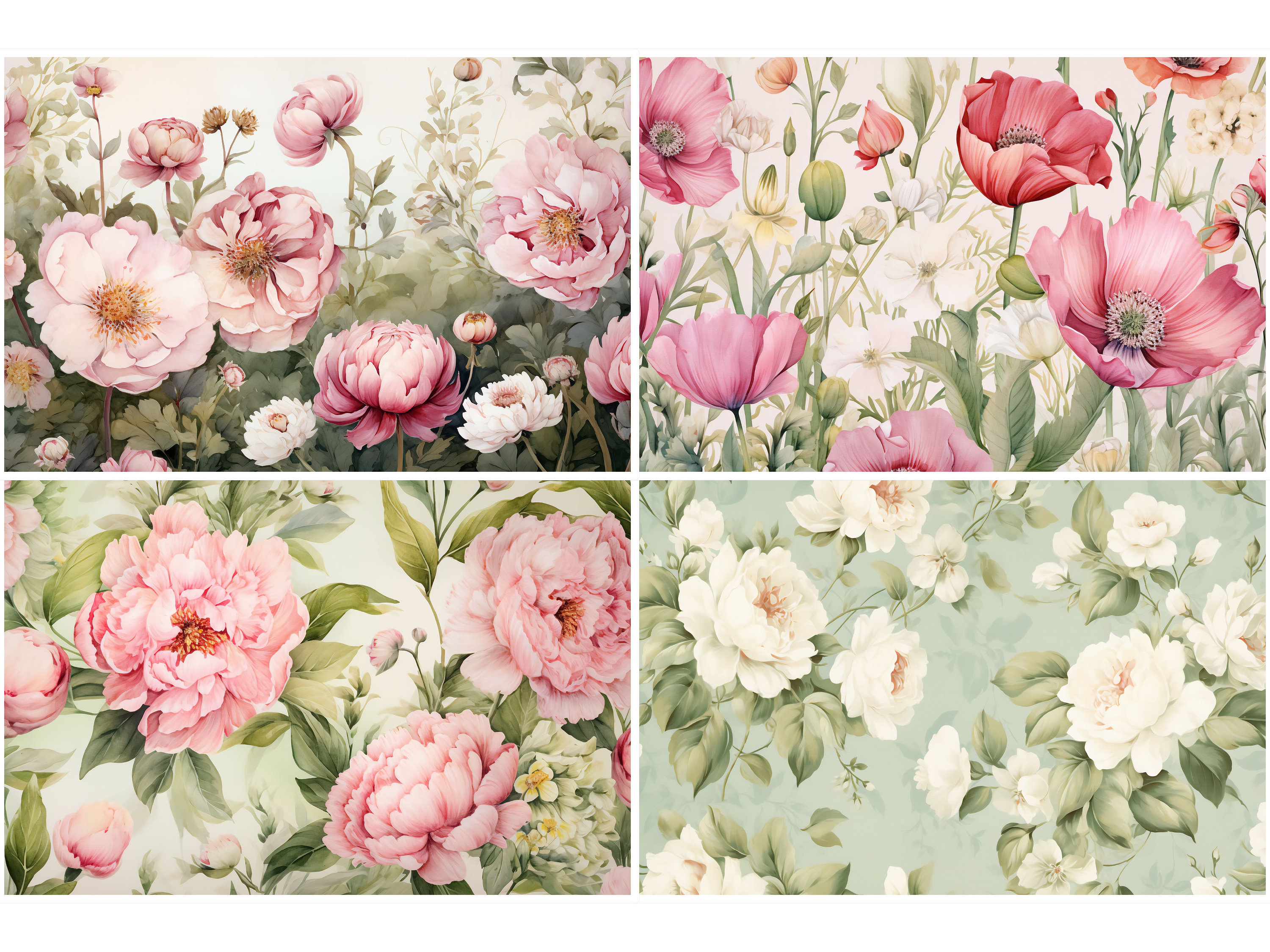 Floral Scrapbook Paper Rose Garden Junk Journal Pages Botanical Green ...