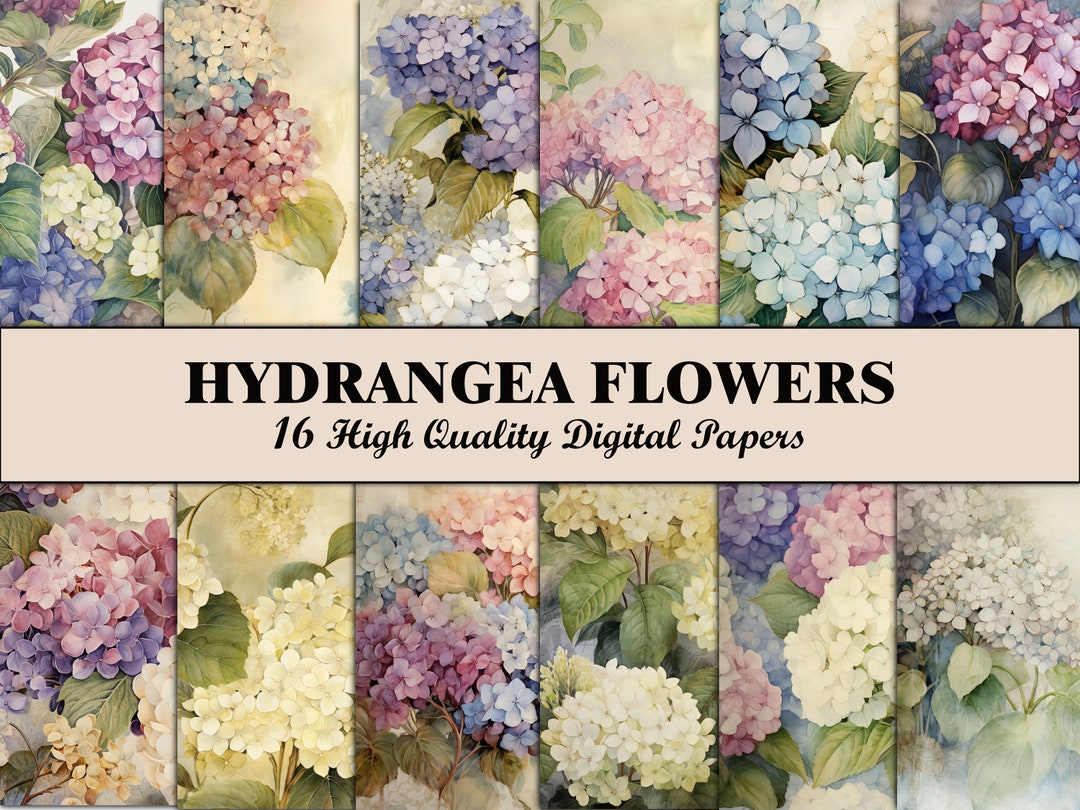 Floral Scrapbook Paper Hydrangea Junk Journal Pages Pink Purple Blue ...