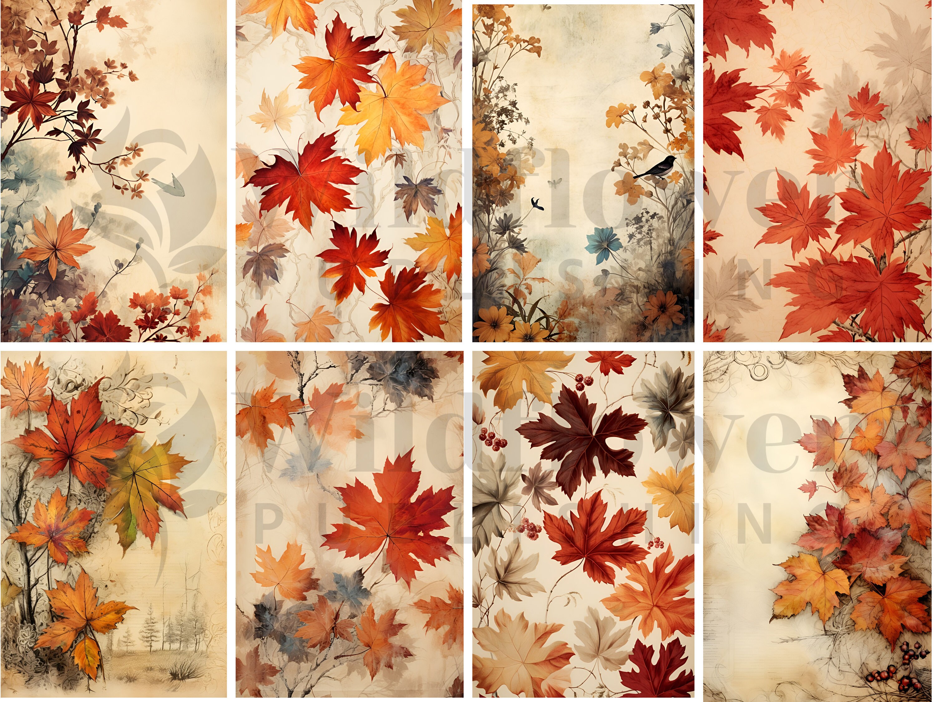 Fall Scrapbook Paper, Fall Junk Journal Pages, Autumn Digital Paper ...