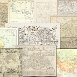 Old Maps of the World, Ephemera Pack, Printable Vintage Map Ephemera ...