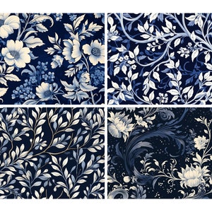 Navy Blue Floral Scrapbook Paper Botanical Ornamental Pattern Plants ...